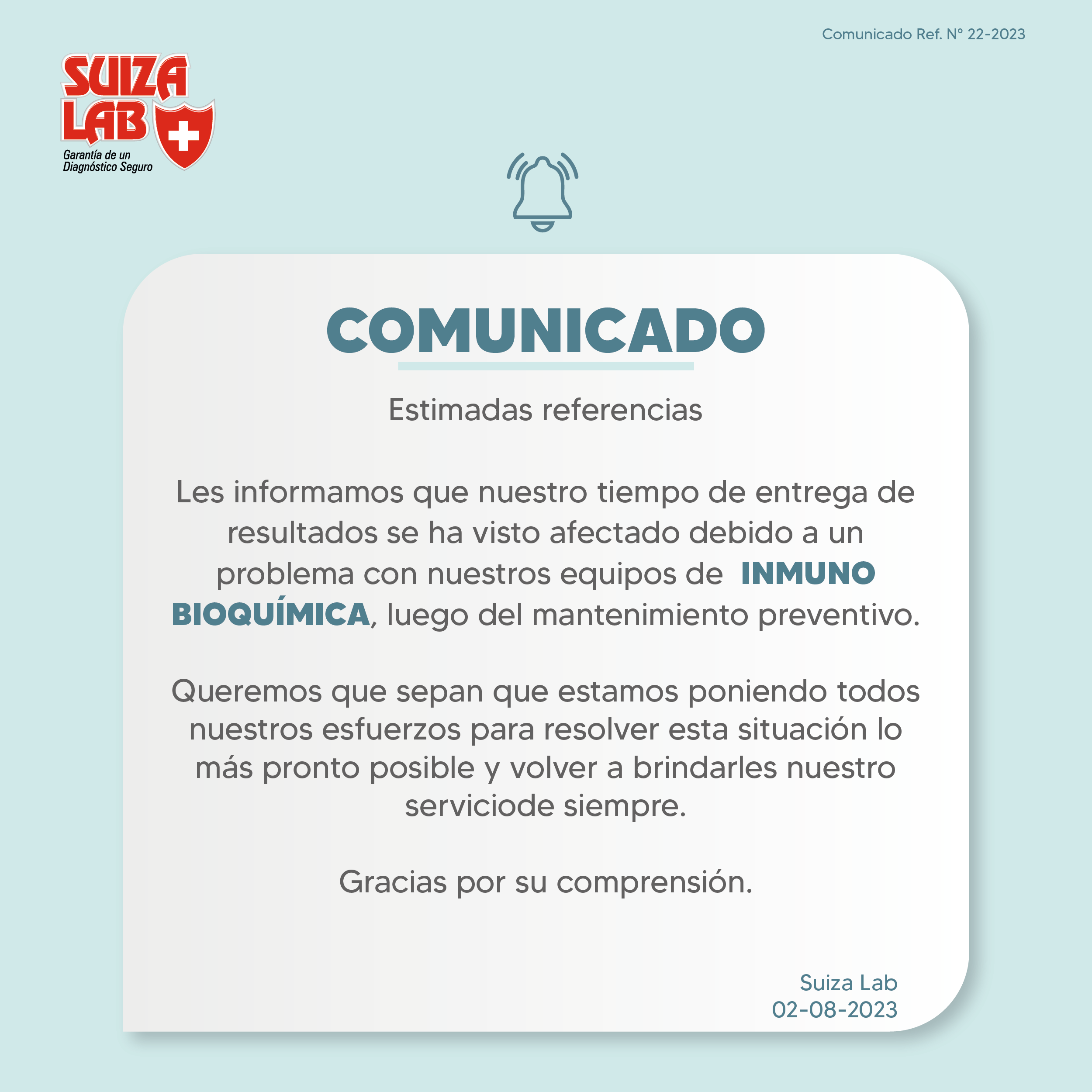 Comunicado N° 22-2023 - Suiza Lab